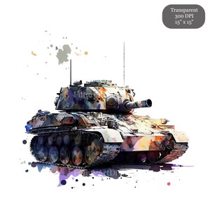 Watercolor Military Tank Sublimation PNG, Tank Digital Clipart, Tank ...