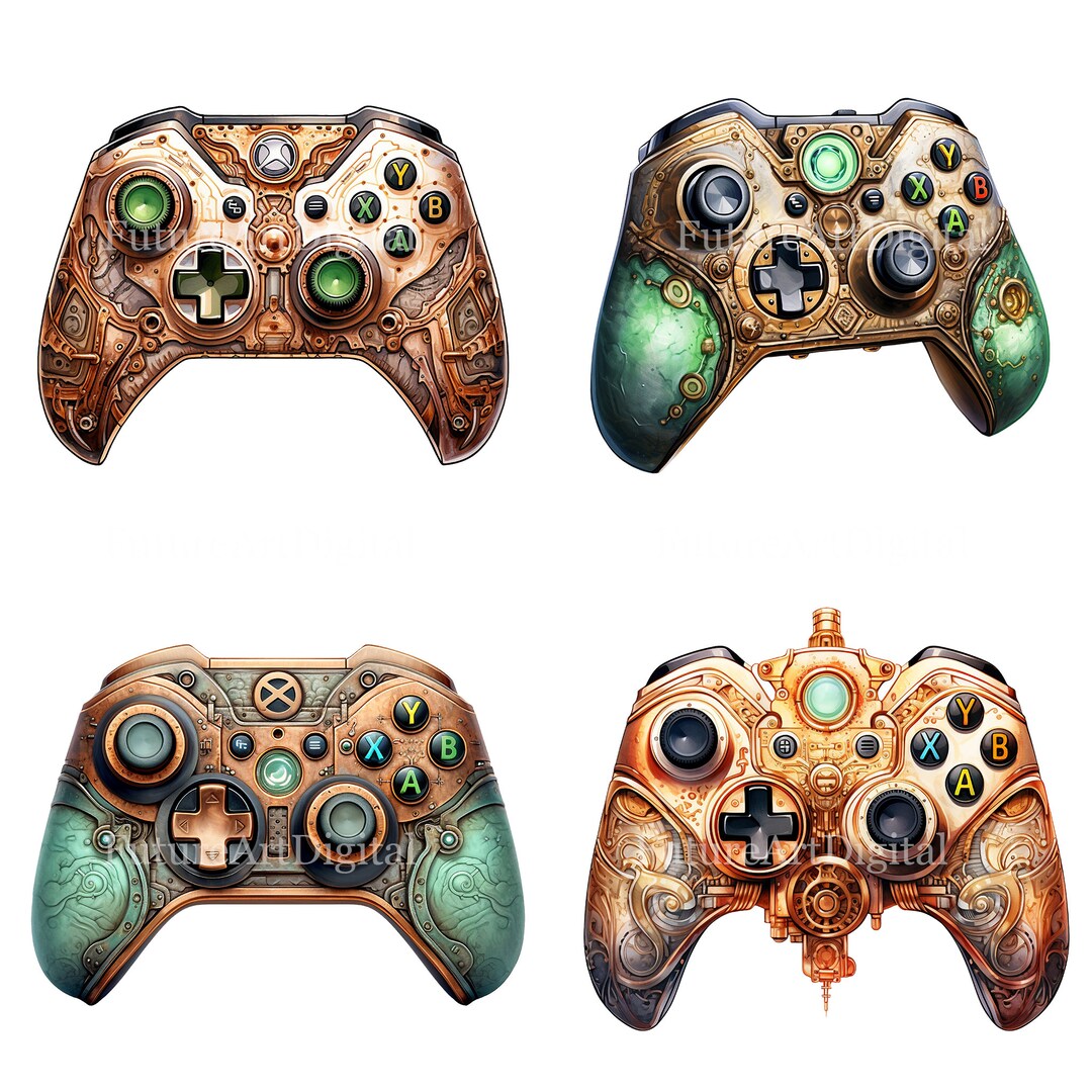 Watercolor Steampunk Gaming Controller Digital Clipart, Set of 8 Xbox ...