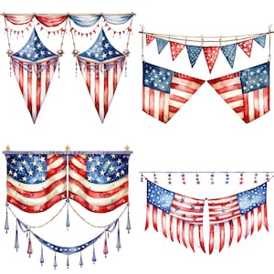 Watercolor Patriotic 4th of July Banner Digital Clipart, Patriotic ...