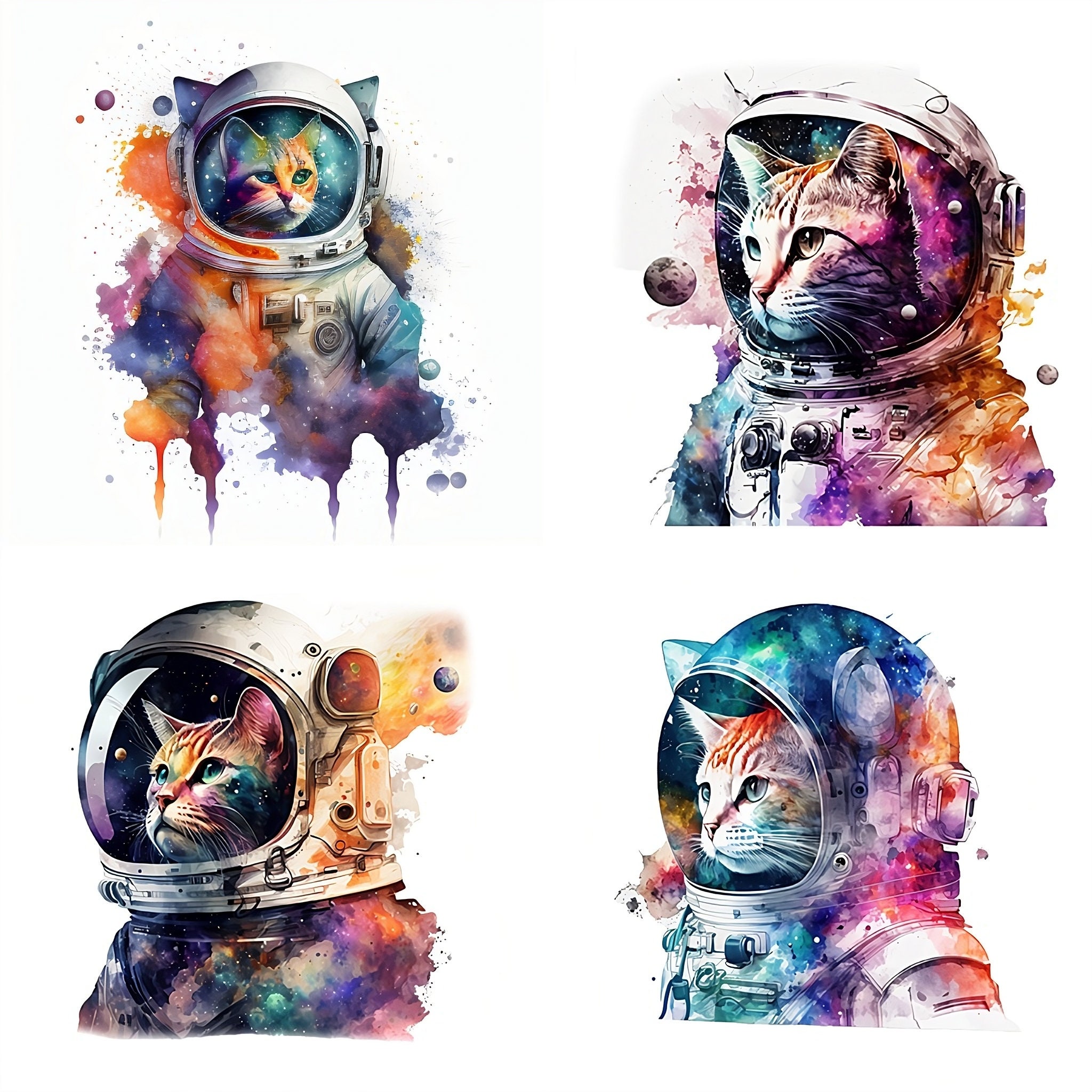 Watercolor Space Cat PNG, Printable Astronaut Cat Art, Space Cat ...