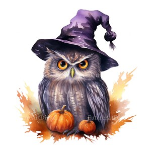 12 Watercolor Witch Owl Sublimation PNG, Halloween Owl Digital Clipart ...
