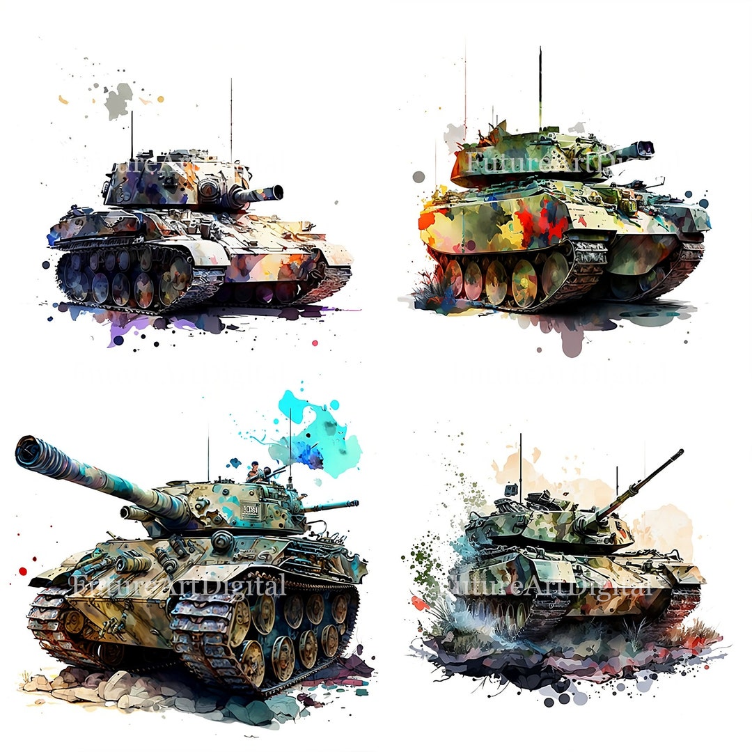 Watercolor Military Tank Sublimation PNG, Tank Digital Clipart, Tank ...