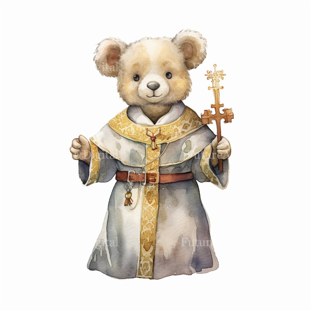 Watercolor Priest Teddy Bear Digital Clipart, Priest Teddy Bear ...
