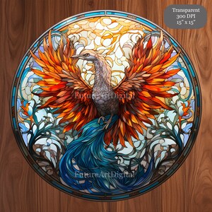 Stained Glass Phoenix PNG, Mythical Bird Clipart, Symbol of ...