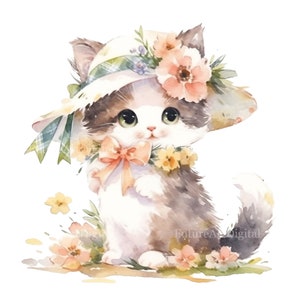 Watercolor Kitten Wearing a Hat Digital Clipart, Cute Kitten With Hat ...