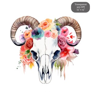 Watercolor Ram Skull With Flowers Sublimation PNG, Ram Skull Digital ...