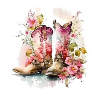 Watercolor Cowboy Boots Sublimation PNG, Cowgirl Boots Digital Clipart ...