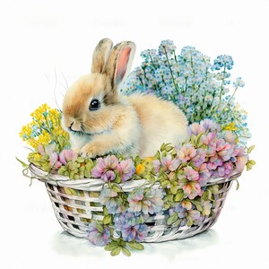 Watercolor Easter Bunny Sublimation PNG, Easter Bunny Baby in a Basket ...