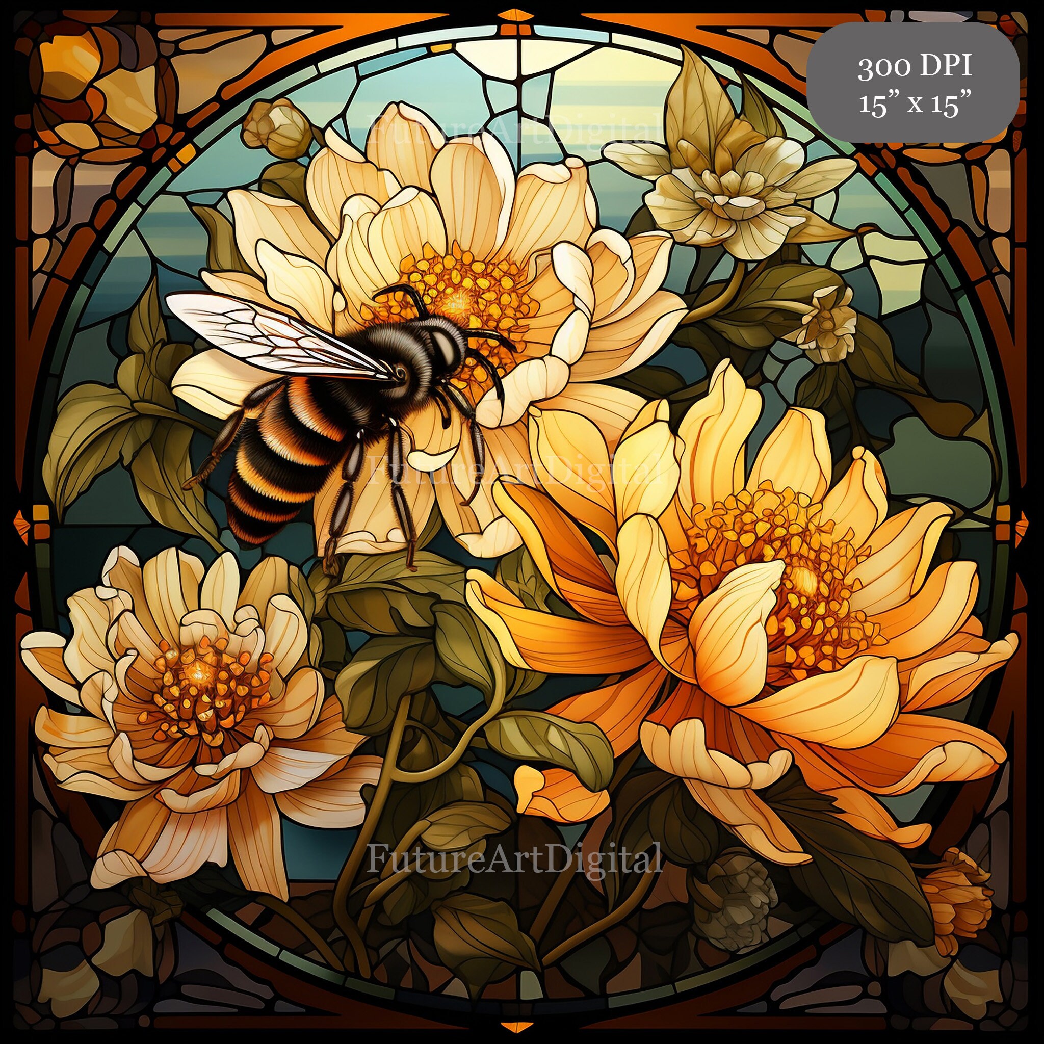 14 Stained Glass Honey Bee PNG, Bee Tumbler Wrap Design, Stained Glass ...