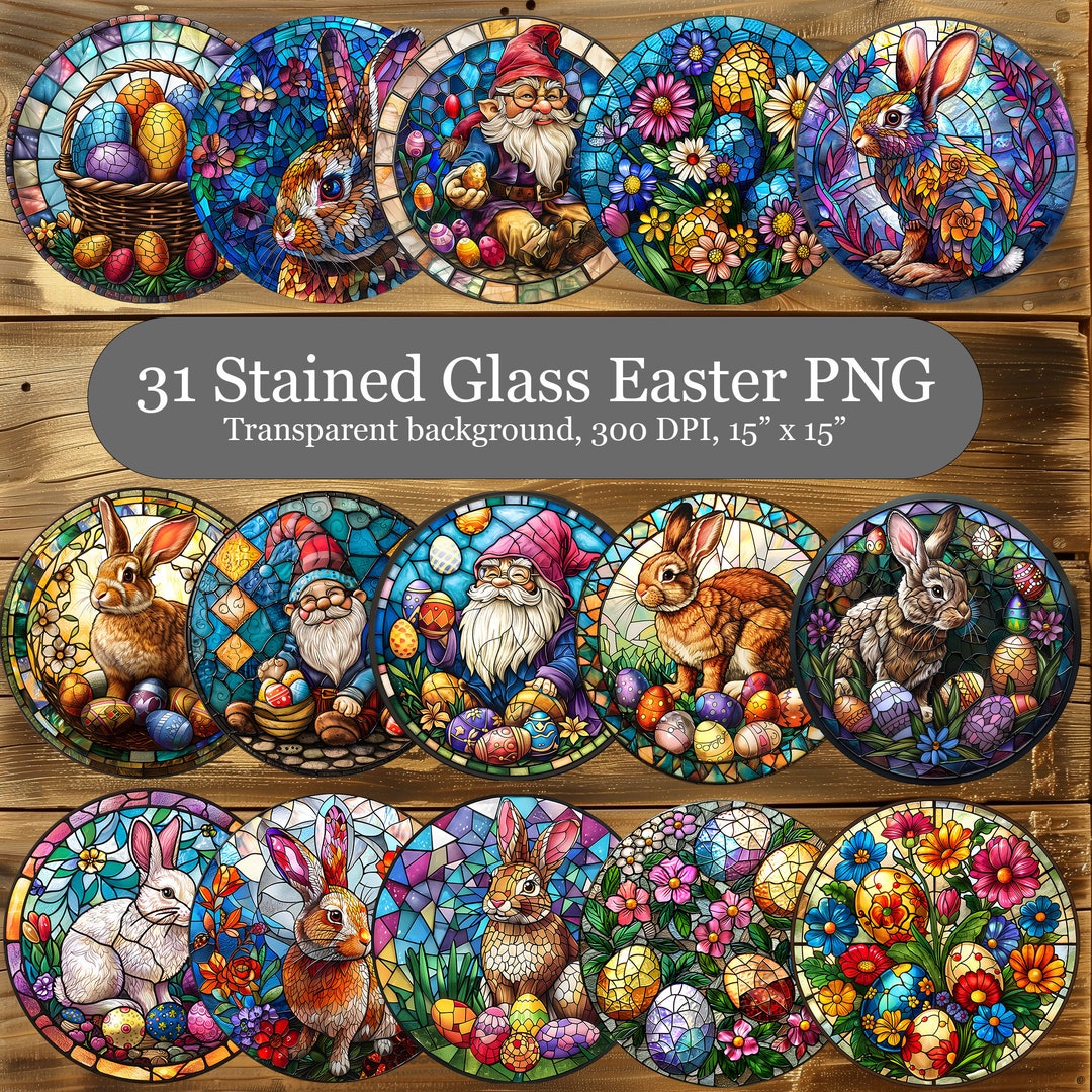 Stained Glass Easter Clipart Bundle, 31 Stained Glass Easter PNG ...