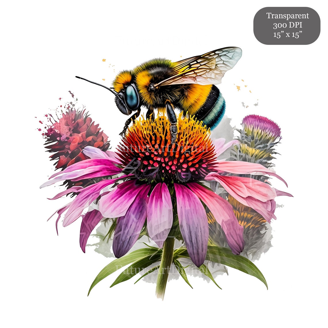 Watercolor Bee With Flowers PNG, Bee Digital Clipart, Bee Sublimation ...