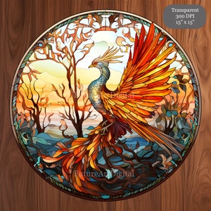 Stained Glass Phoenix PNG, Mythical Bird Clipart, Symbol of ...