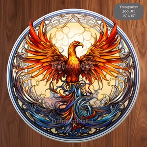 Stained Glass Phoenix PNG, Mythical Bird Clipart, Symbol of ...
