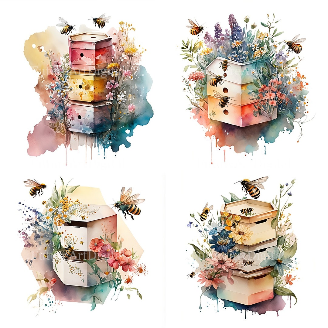 Watercolor Honey Bee Box Sublimation PNG, Beekeeper Box Digital Clipart ...