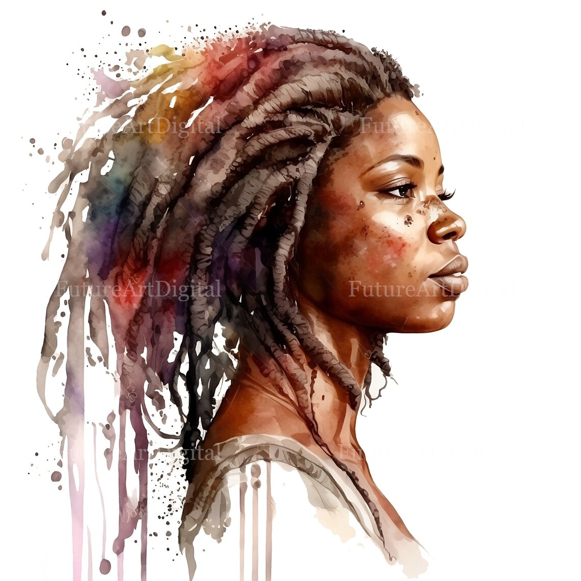 Watercolor Dread Loc Black Girl Digital Clipart Afro American - Etsy