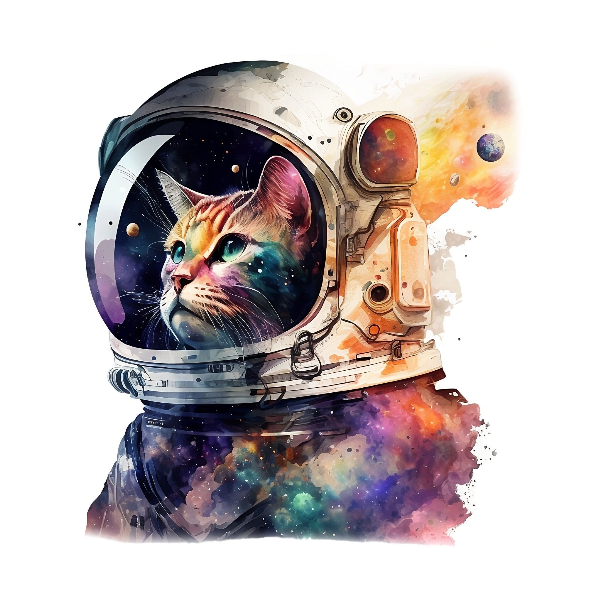Watercolor Space Cat PNG, Printable Astronaut Cat Art, Space Cat ...