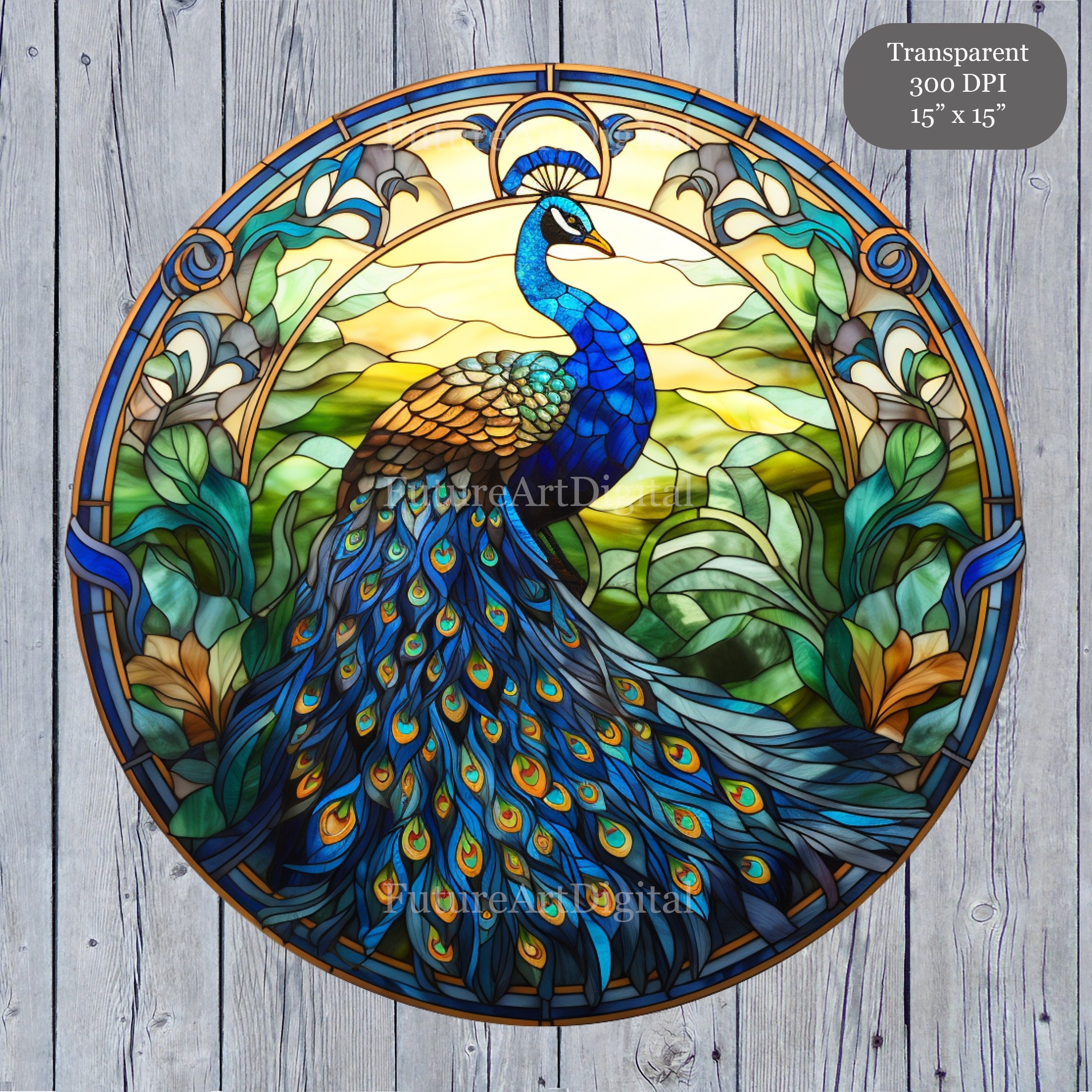 Stained Glass Peacock Digital Print, Stained Glass Window Art, Peacock ...