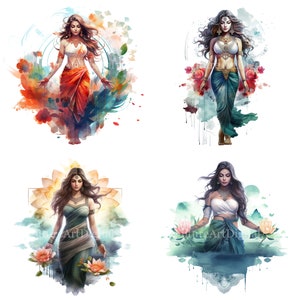 Watercolor Parvati With Flower of Life Digital Clipart, Parvati Hindu ...