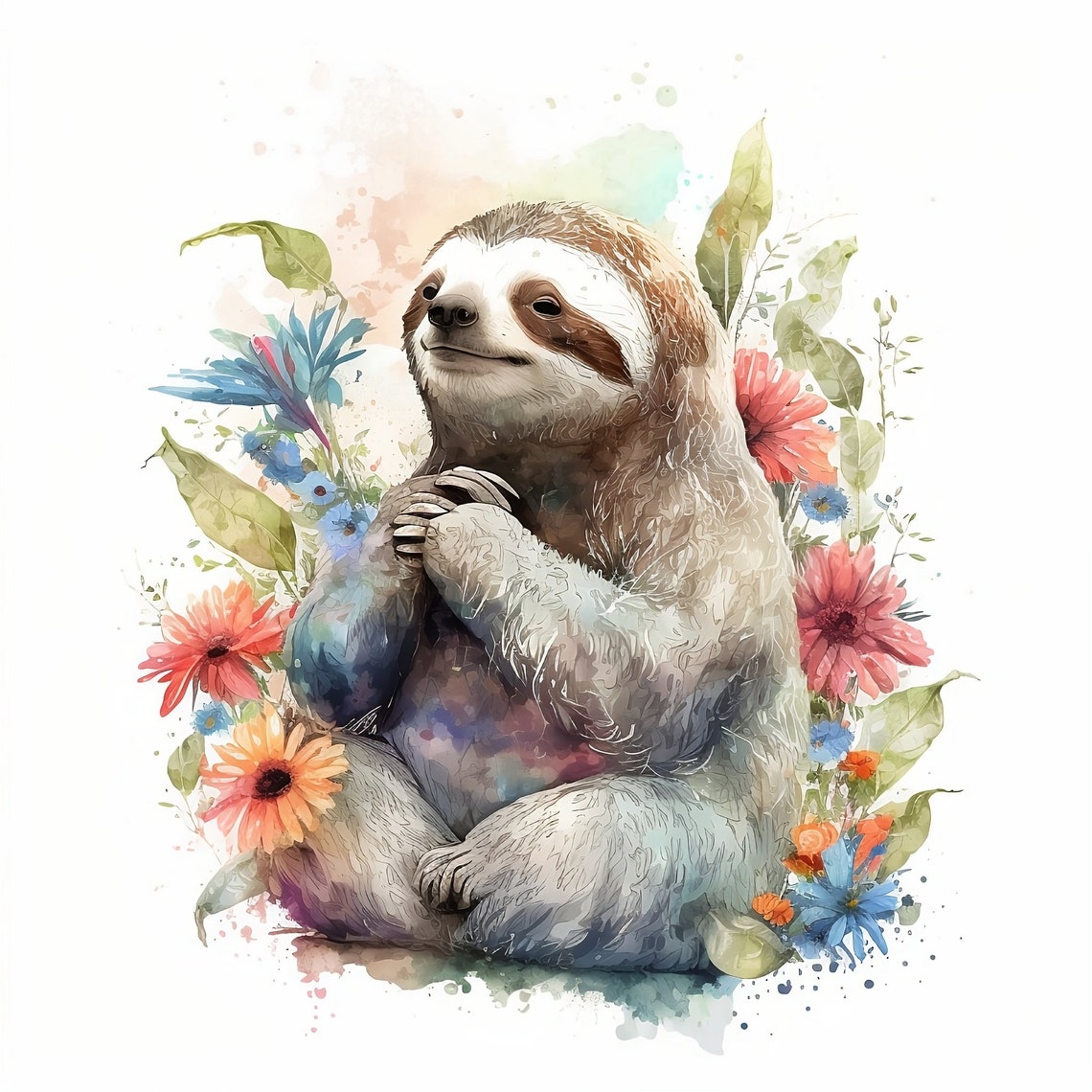 Watercolor Sloth Sublimation PNG Sloth Digital Clipart Sloth - Etsy