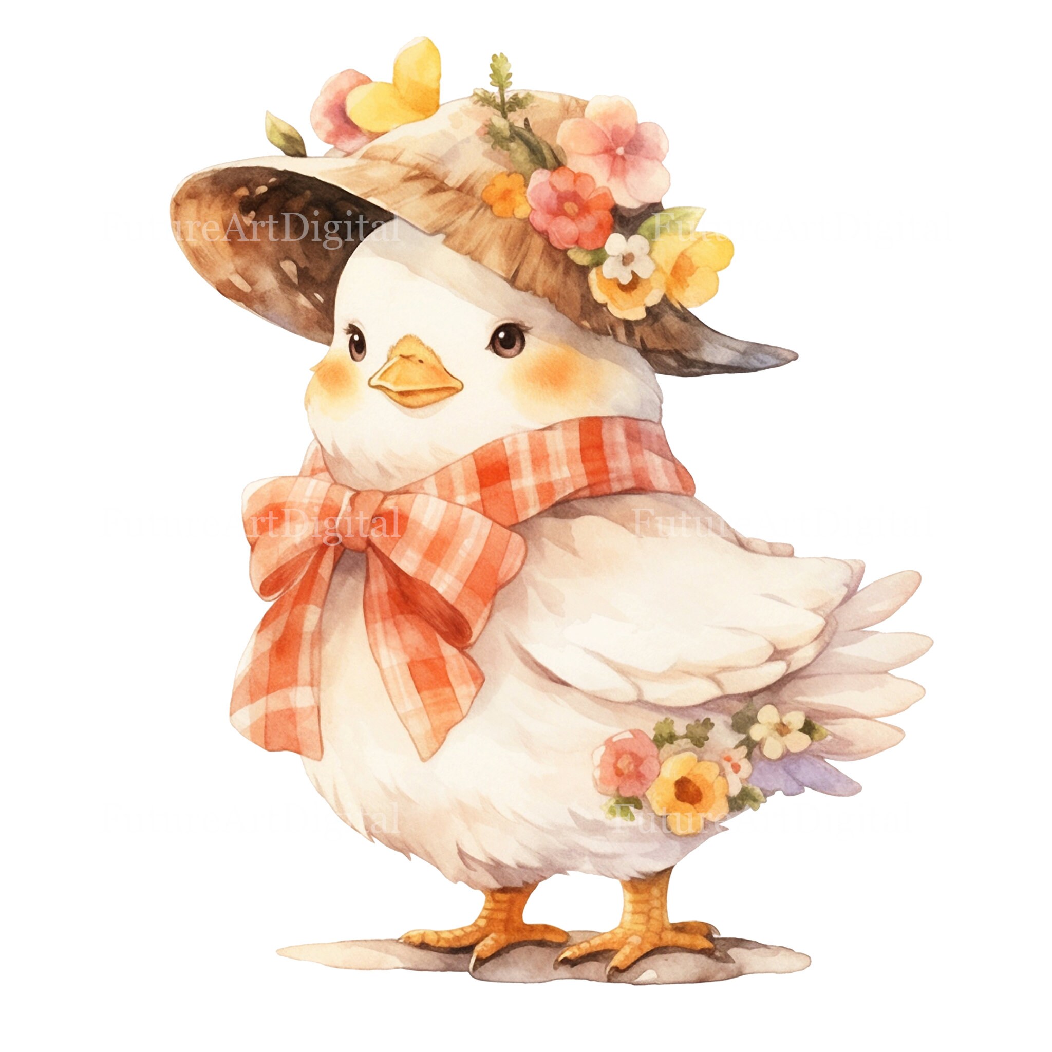 Watercolor Chicken Wearing a Hat Digital Clipart, Chicken With Hat ...