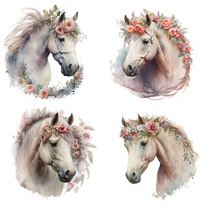Watercolor Horse With Roses Sublimation PNG, Horse Digital Clipart ...