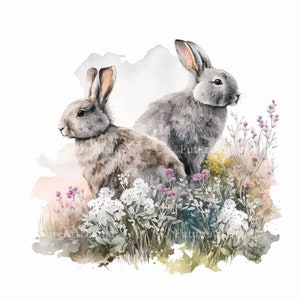 Watercolor Angora Bunny Couple Printable Wall Art, Angora Bunnies ...