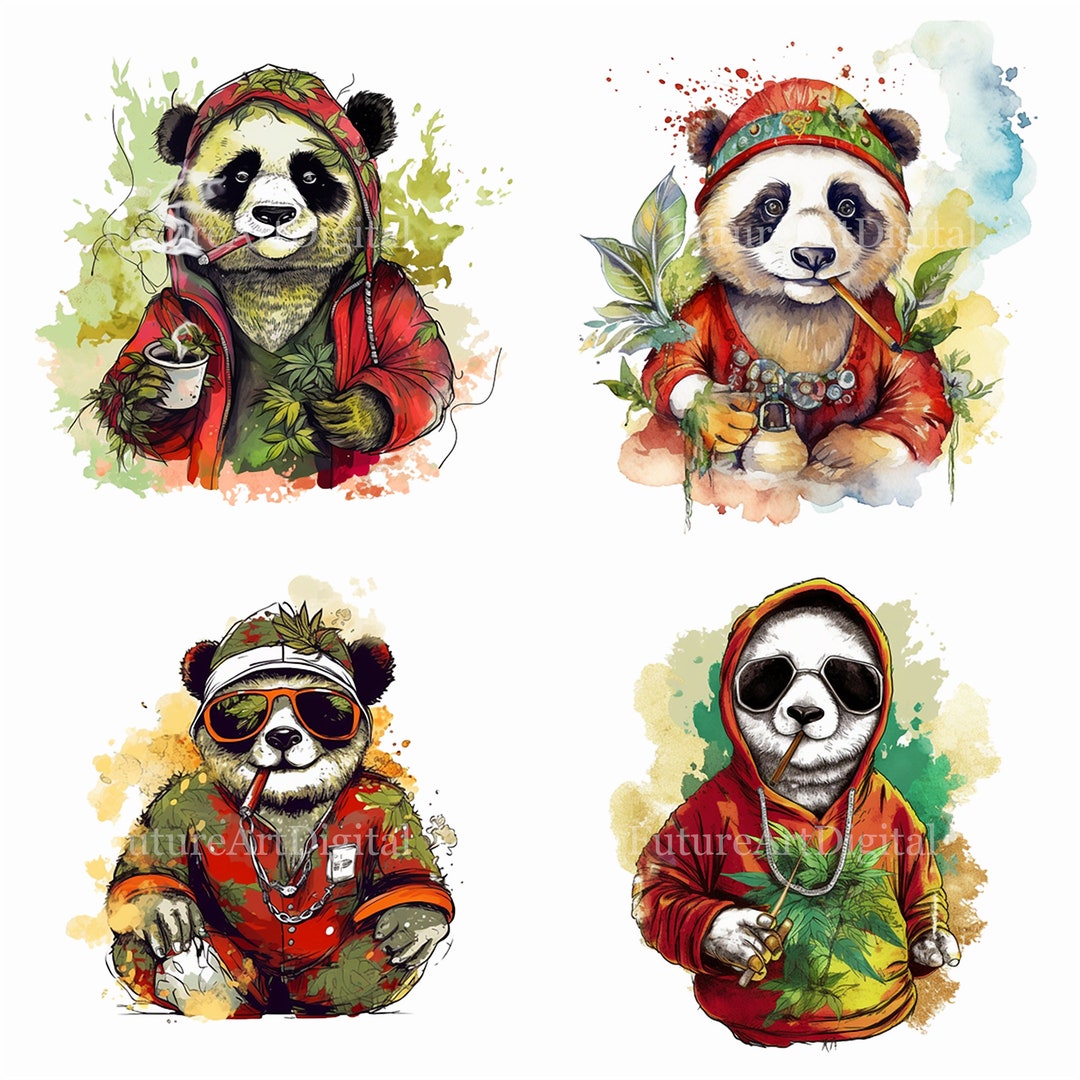 Watercolor Smoking Panda Sublimation PNG, Weed Panda Digital Clipart ...