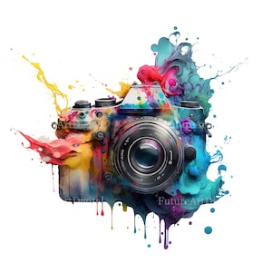 Watercolor Camera Splash Sublimation PNG, Camera Digital Clipart ...