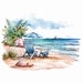 Watercolor Beach With Sea Digital Clipart, Beach Printable Wall Art ...