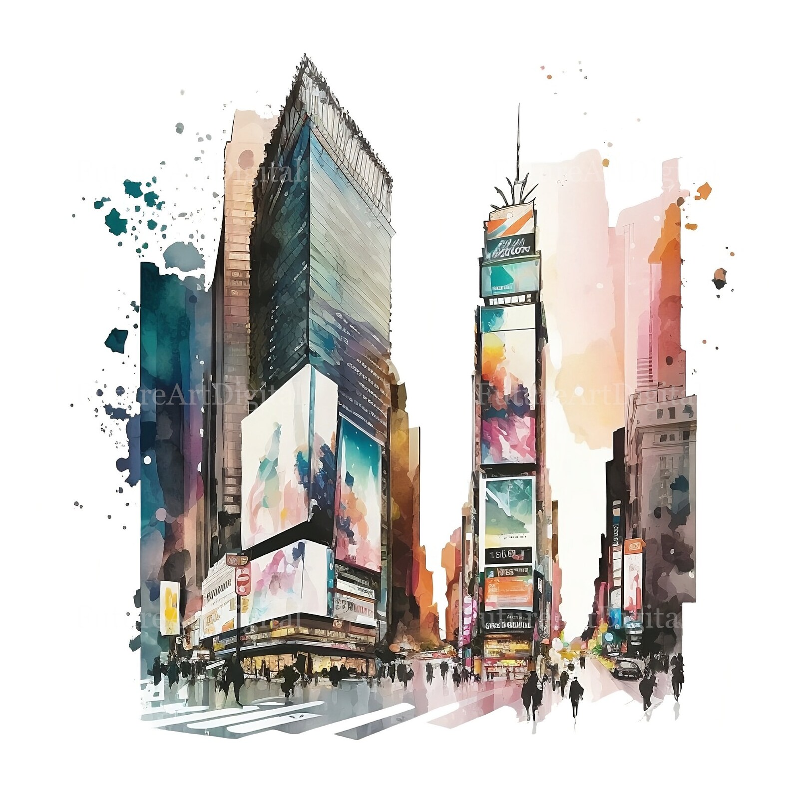 Watercolor New York Times Square Digital Clipart, Times Square ...