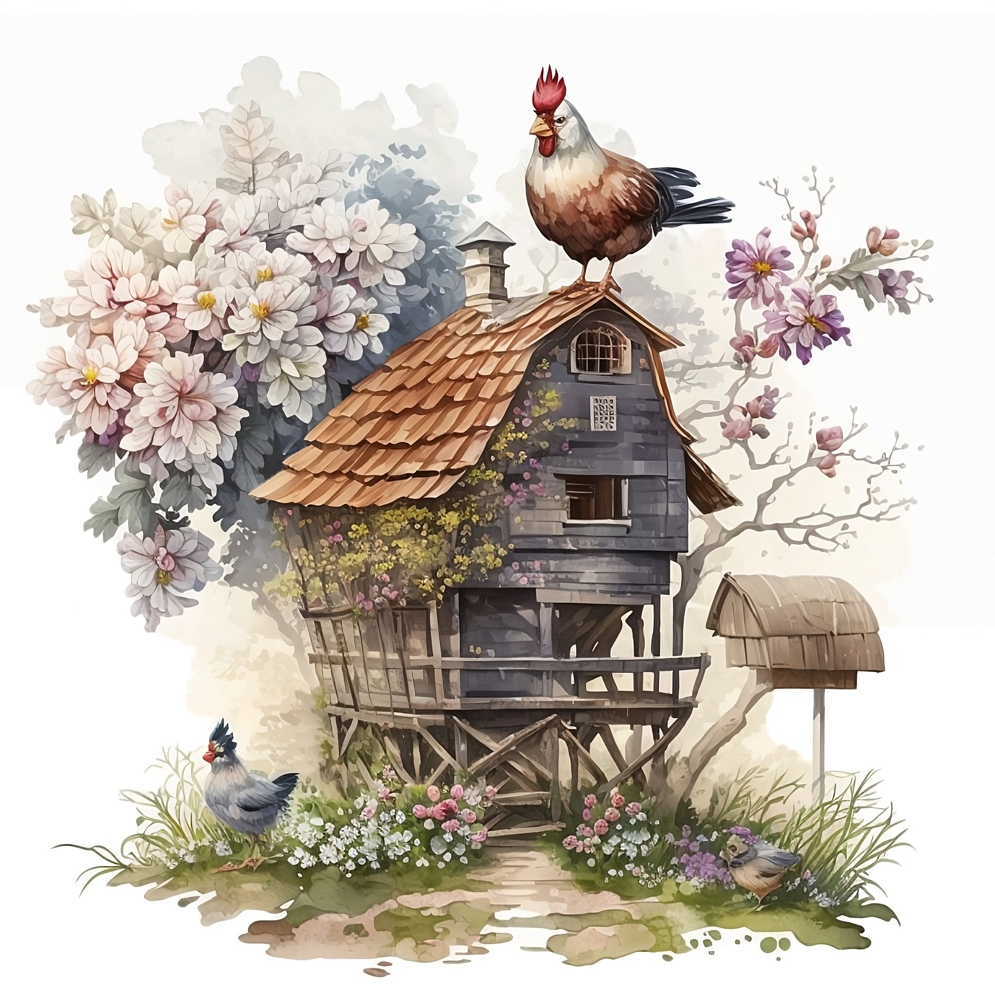 Watercolor Hen House Sublimation PNG, Hen House Digital Clipart, Hen ...