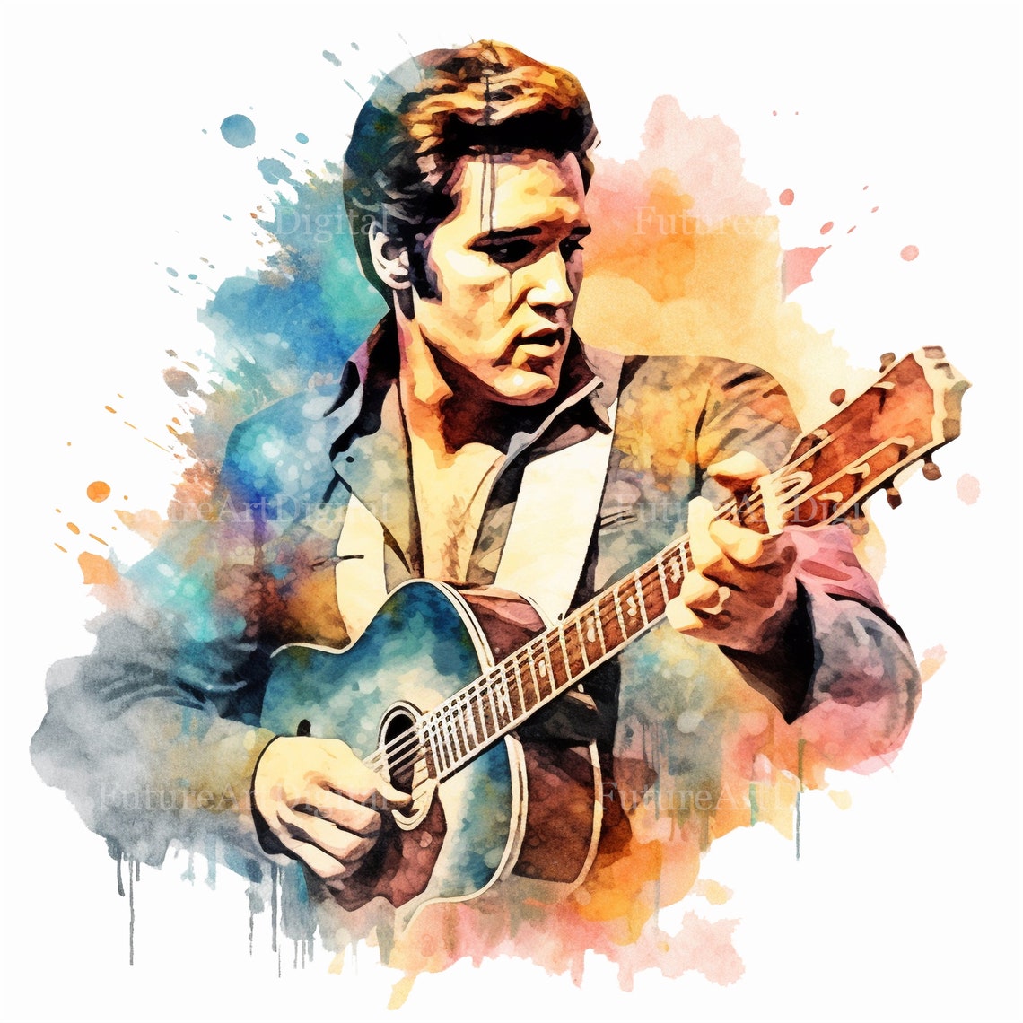 Watercolor Elvis Presley Digital Clipart, Elvis Printable Wall Art ...