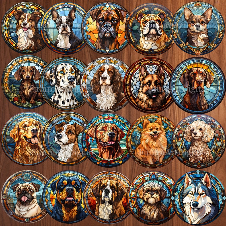 109 Dog Breeds Rounds Stained Glass Clipart, Different Dog Breeds ...