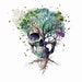 Watercolor Skull With Tree of Life Sublimation PNG, Tree of Life Skull ...