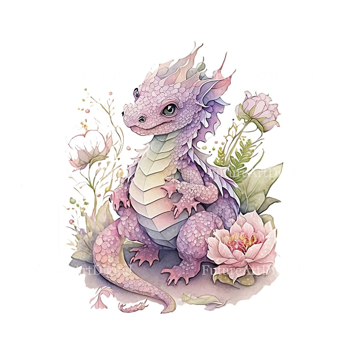 Watercolor Pink Baby Dragon Sublimation PNG Baby Dragon - Etsy