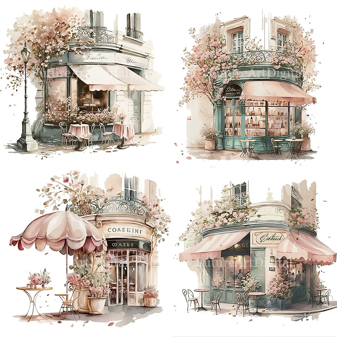 Watercolor Paris Cafe Digital Clipart, Paris Corner Cafe Sublimation ...