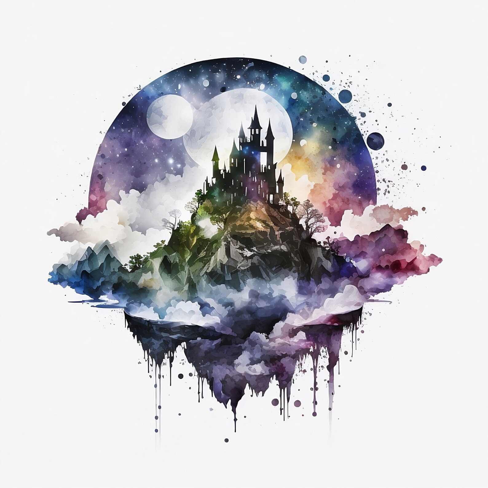Watercolor Castle on a Floating Island PNG, Castle Digital Clipart ...