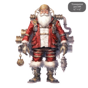 12 Watercolor Steampunk Santa Printable Wall Art, Santa Claus Digital ...