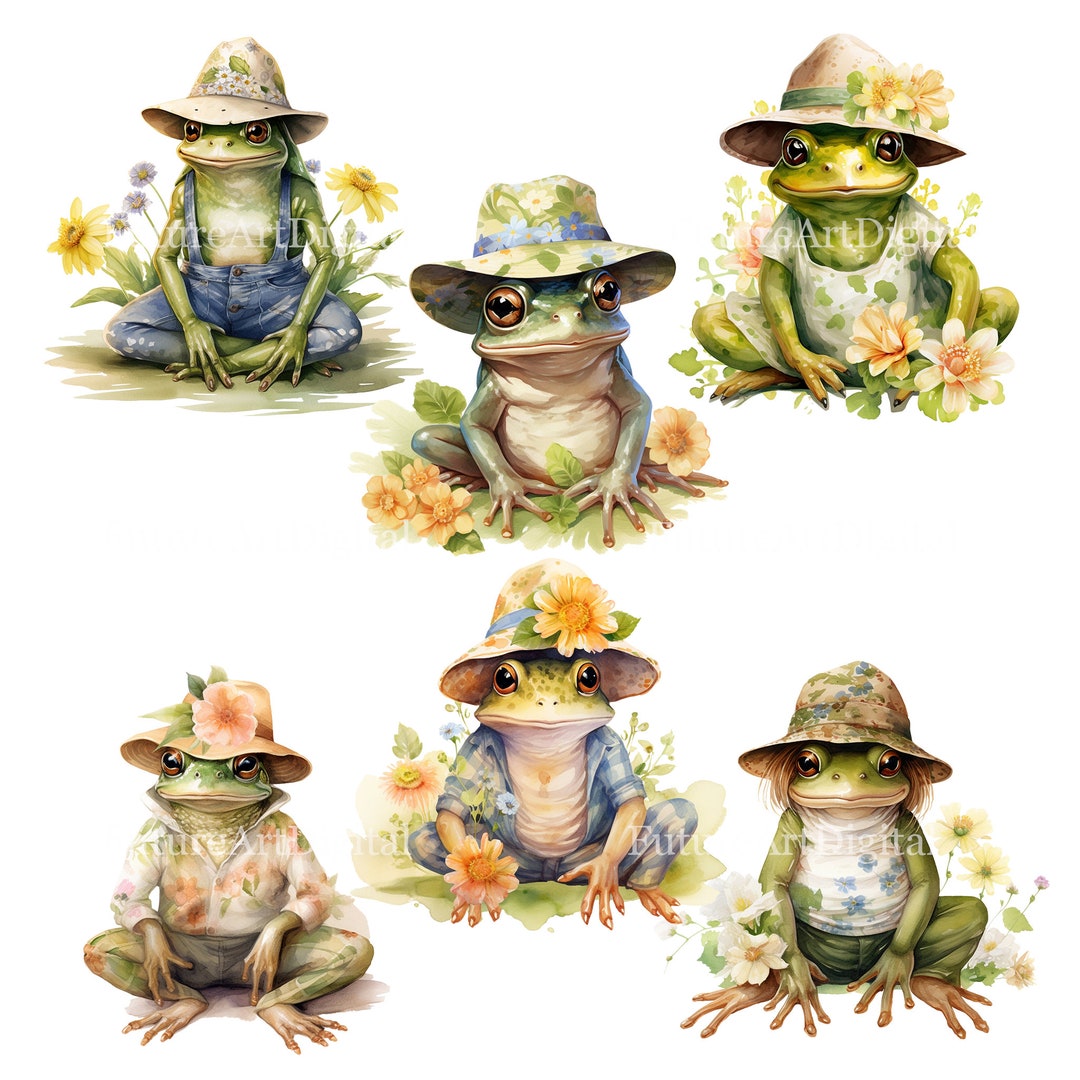 Watercolor Frog Wearing a Dress With Flowers Digital Clipart, Frog in a ...