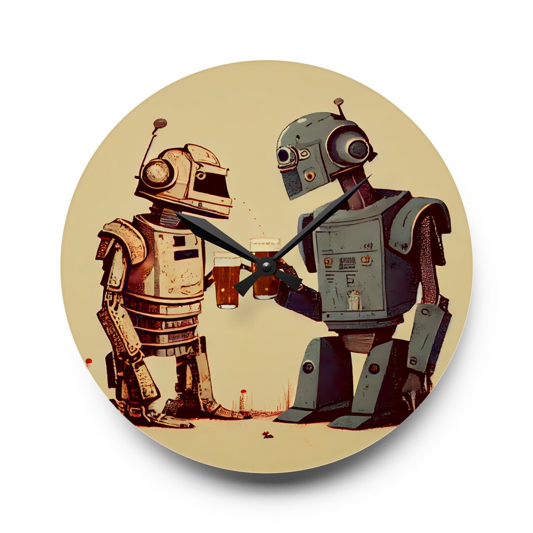 Robot Cheers Clock - Acrylic Wall Clock | Robot Clock | Gifts for Robot ...