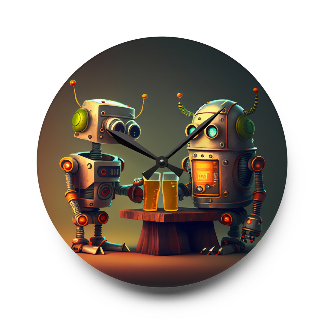 Robot Cheers Clock Acrylic Wall Clock Robot Clock Gifts for Robot ...