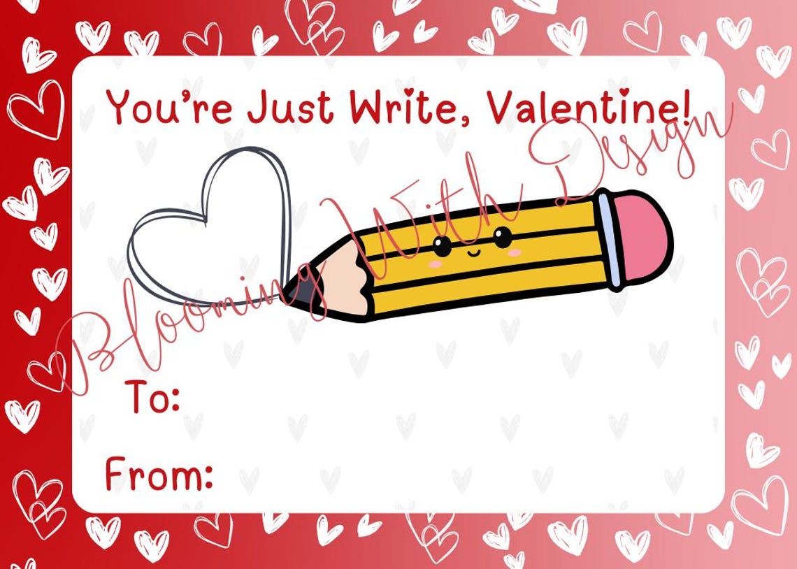 Printable Pencil-themed Valentine’s Day Cards & Pencil Tags - Etsy