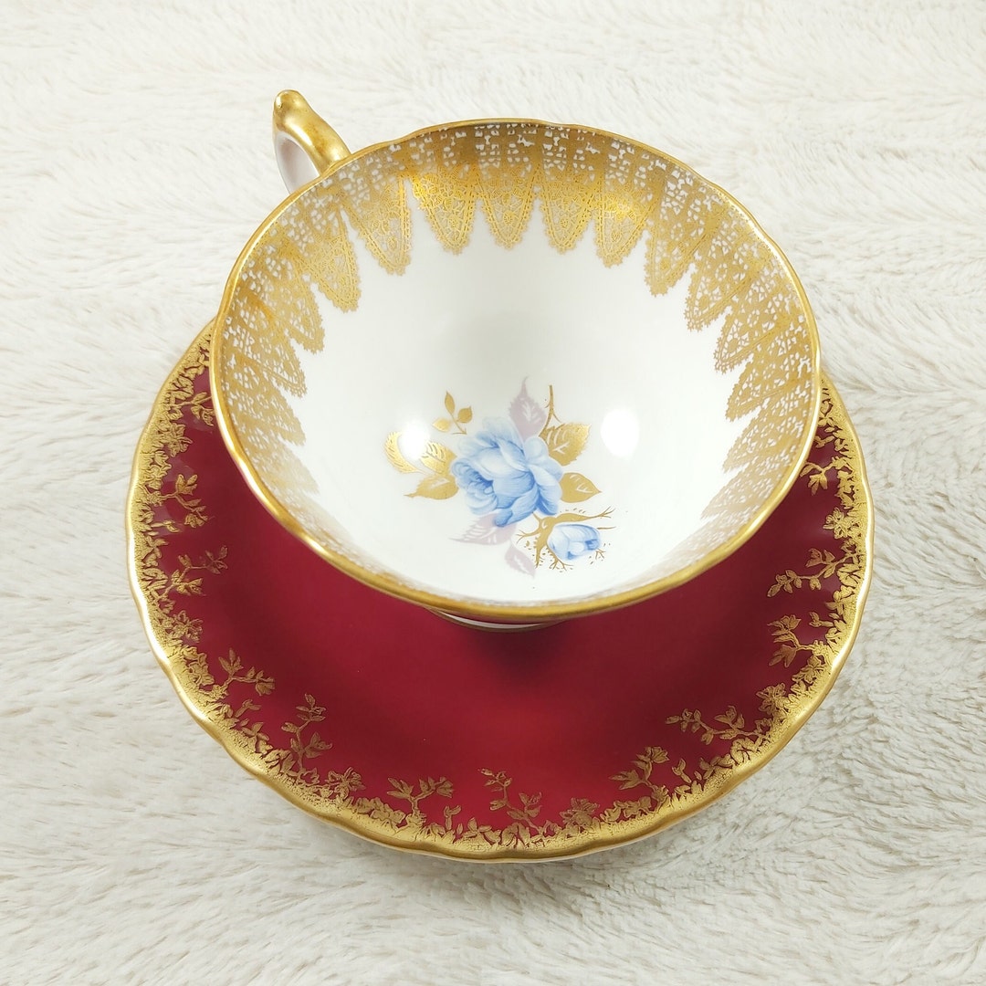 Mismatched Aynsley Teacup & Saucer Set Bone China With Blue Rose and ...