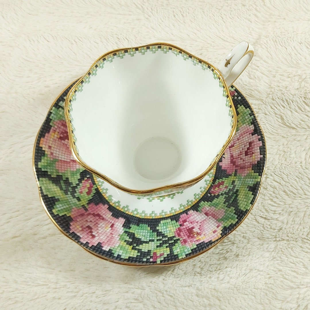 Royal Albert Crown China Needlepoint Teacup & Saucer – Vintage Fine ...