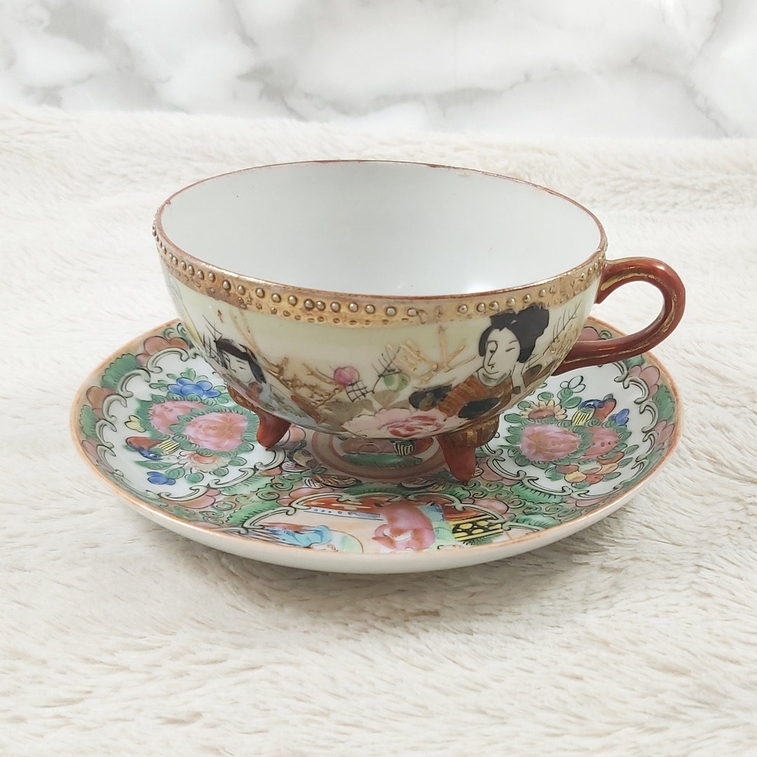 Vintage Hand-painted Geisha Tea Cup & Saucer Asian Footed Tea Cup ...