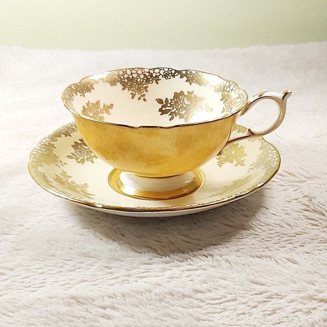Rare Paragon A114 Teacup & Saucer Set – Mustard and Gold Floral, Fine ...