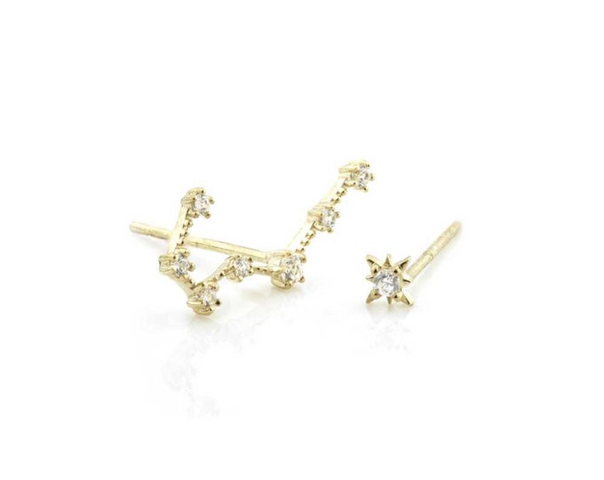 9ct Gold Zodiac Earrings Taurus Star Sign Constellation Earrings - Etsy UK