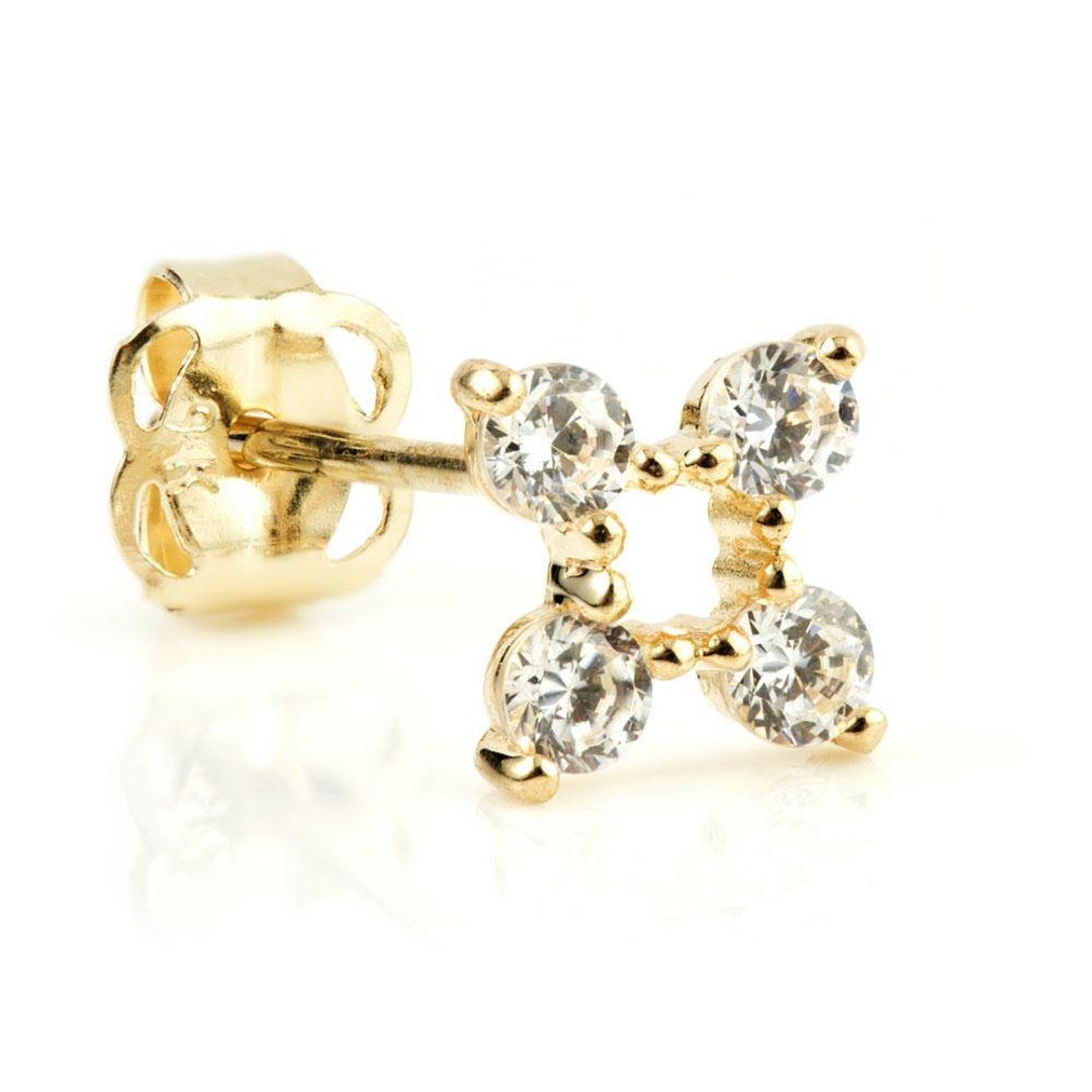 9ct Gold Crystal Flower Stud Earring Simple Jewellery - Etsy