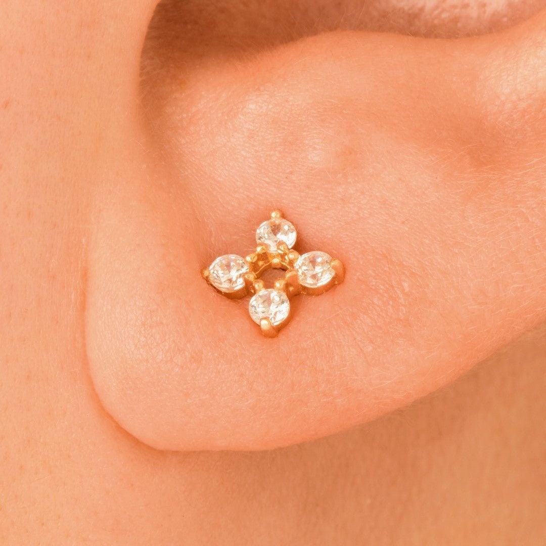 9ct Gold Crystal Flower Stud Earring Simple Jewellery - Etsy