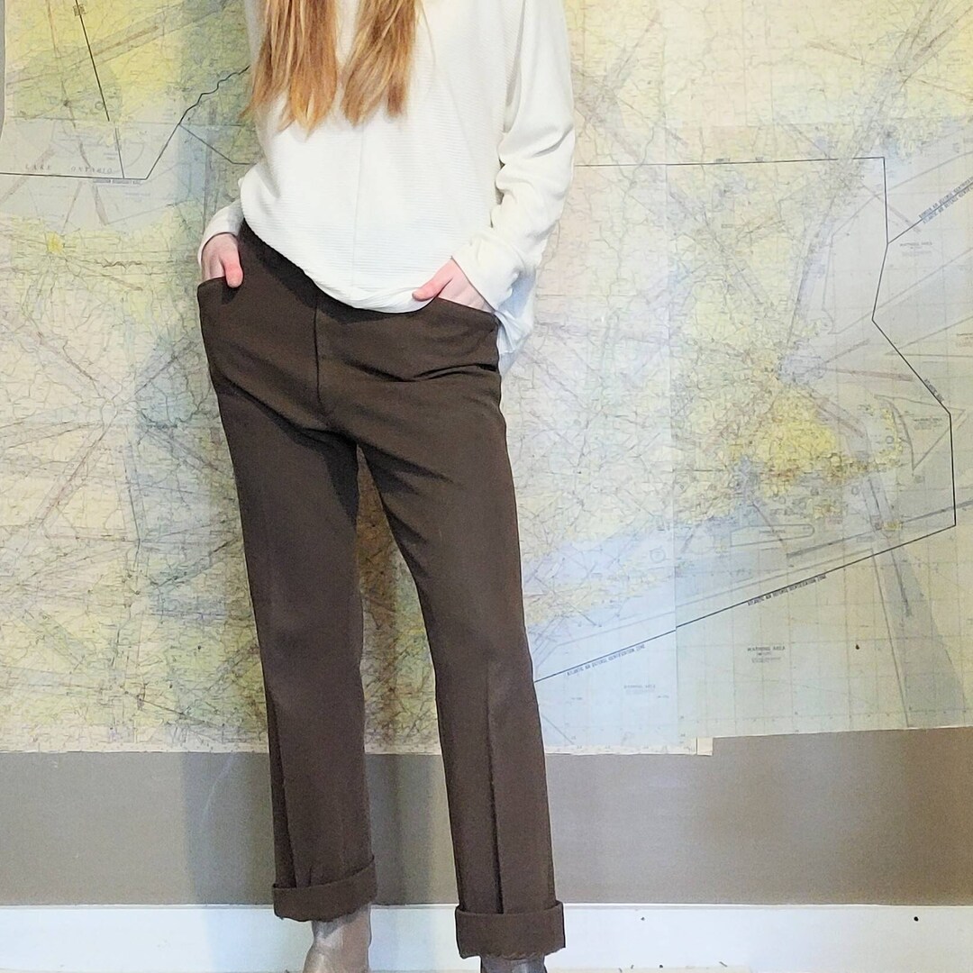 Vintage 70s Brown Double Knit Slacks // High Waist Straight Leg Unisex ...